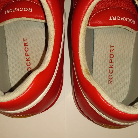 Rockport | Shoes | Rockport Mens Red Leather Trimmed In White Tennis Shoes Size 4 | Poshmark
